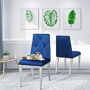 Ufurpie Dining Room Chairs with Velvet Fabric Dining Chairs Set of 2 with Chrome Legs,Backrest and Button Velvet Fabric Design,Luxury Home Furniture for Dining Room and Kitchen(Set of 2) (Blue)