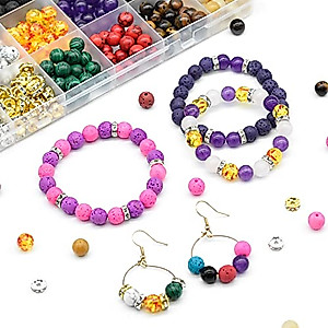 KOTHER 580PCS Nature Stone Beads for Jewelry Making, 8mm DIY Crystal Beads Bracelet Making Kit Healing Chakra Beads with 22 Color Lava Beads and Gemstone Beads Suitable for Beginners