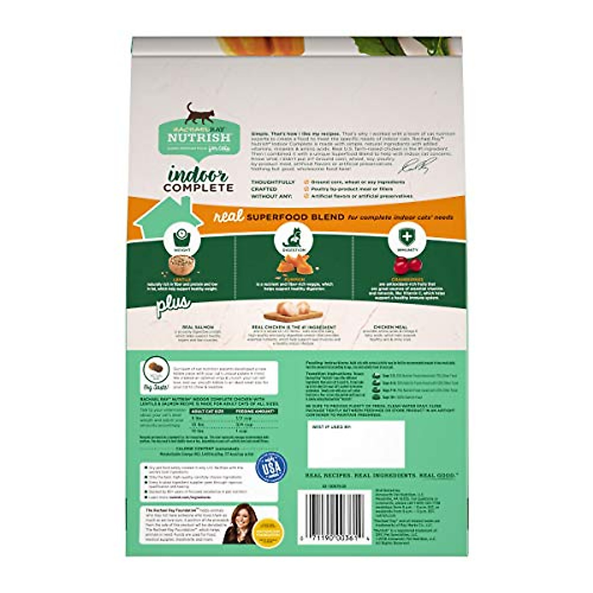 Nutrish Rachael Ray Indoor Complete Premium Natural Dry Cat Food with Added Vitamins, Minerals & Other Nutrients, Chicken with Lentils & Salmon Recipe, 6 Pounds (Packaging May Vary)
