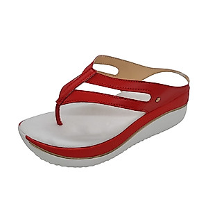 KHIIen Women's Sandals Comfortable Flip Flops Orthotic Thong Style Sandals with Arch Support Summer Casual Wedge Sandals Shoes Massage Function