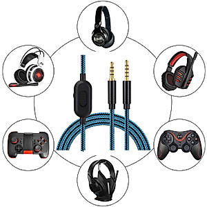 Replacement Audio Cord for Astro A10 A30 A40 A50 Headset with Volume Control and Inline Mute Function, Nylon Braided Cable Compatible with Xbox One Play Station 4 PS4 Via 3.5mm Jack. 2m/6.5ft (Blue)