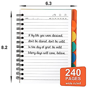 Yoment Spiral Notebook 6'' x 8'' Wide Ruled 5 Subject Notebooks with Dividers Tabs for Work Wide Ruled 240 Pages Lined Journal Multi Subject Notebook for Note Taking, Back to School, Gifts, Orange