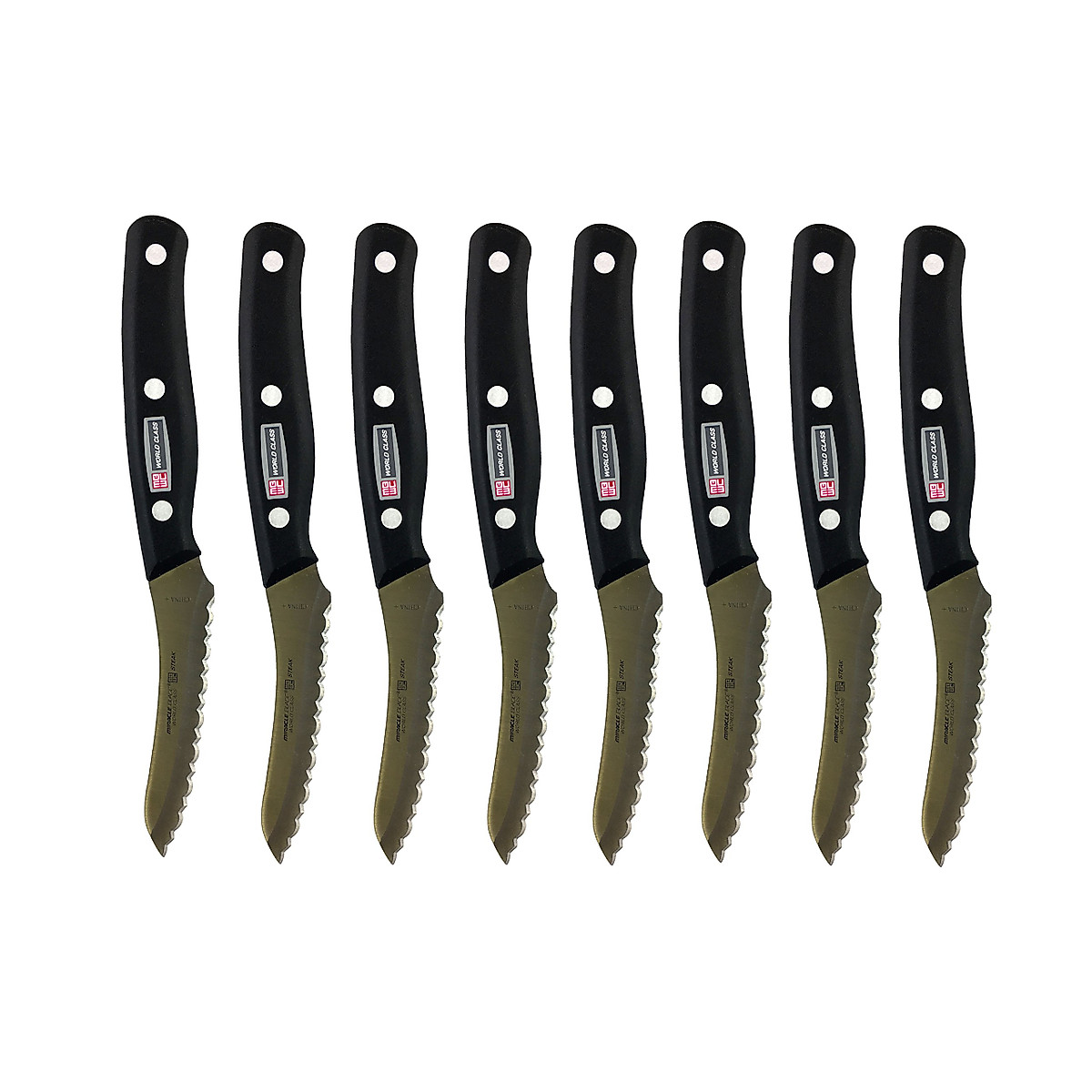Miracle Blade World Class Quality 4'' Steak Knife Set, 9 Piece: 8 Steak Knives with a Mini Wood Block
