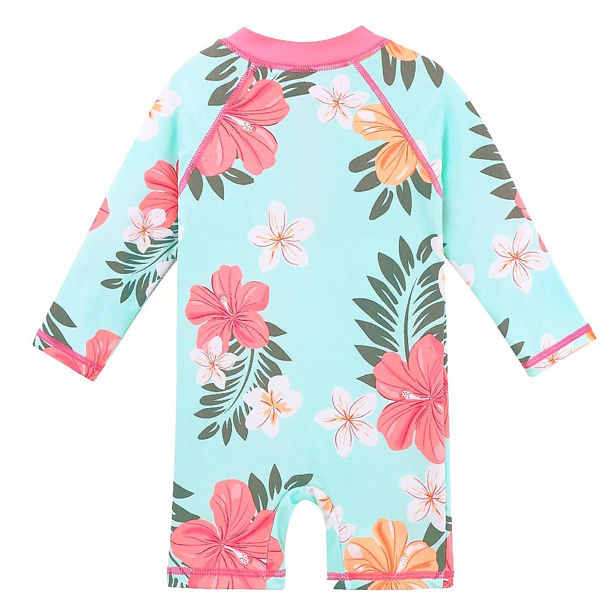 HUAANIUE Baby/Toddler Girl Swimsuit Rashguard Long Sleeve One-Piece Swimwear Cyan 6-12 Months