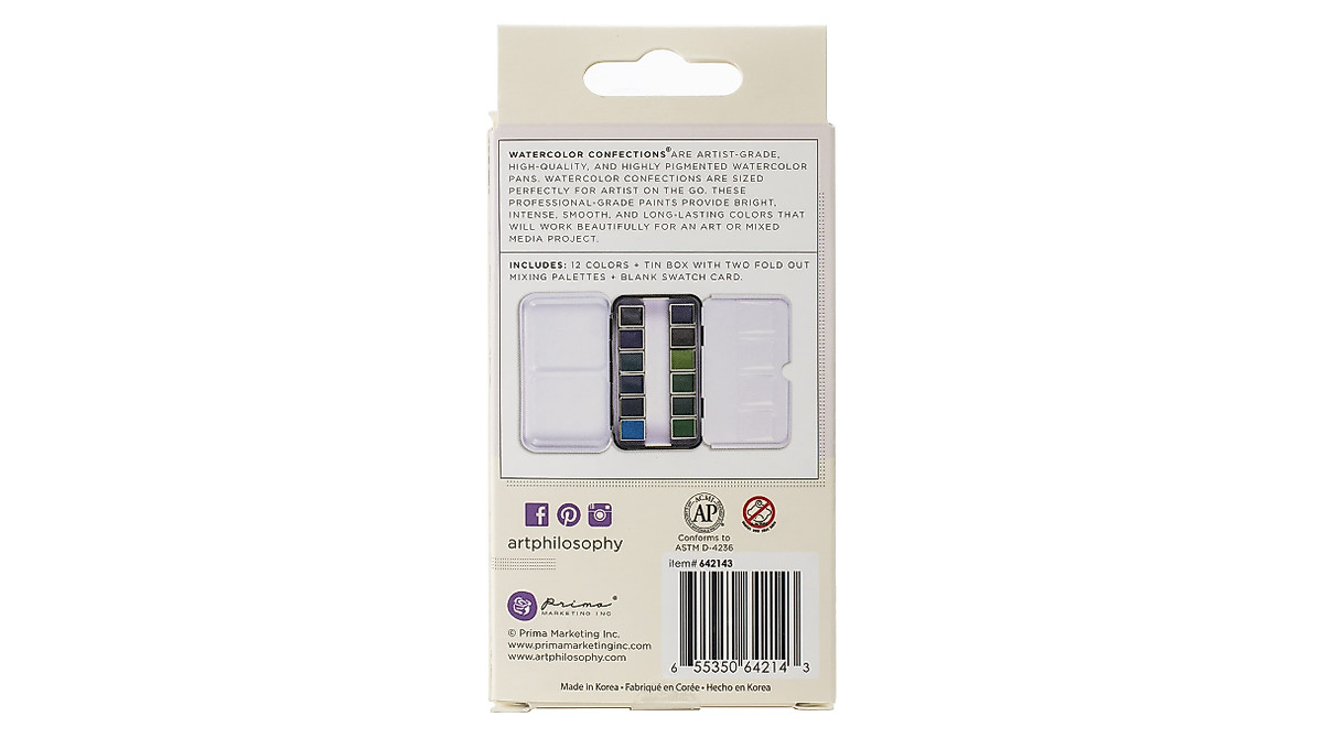 Prima Confections Watercolor Pans - 12 Colors for Creative Painting