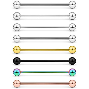 Dyknasz 8PCS Industrial Bar Earrings Stainless Steel 16G Multicolor 32mm Barbell Ear Cartilage Piercing Jewelry Set