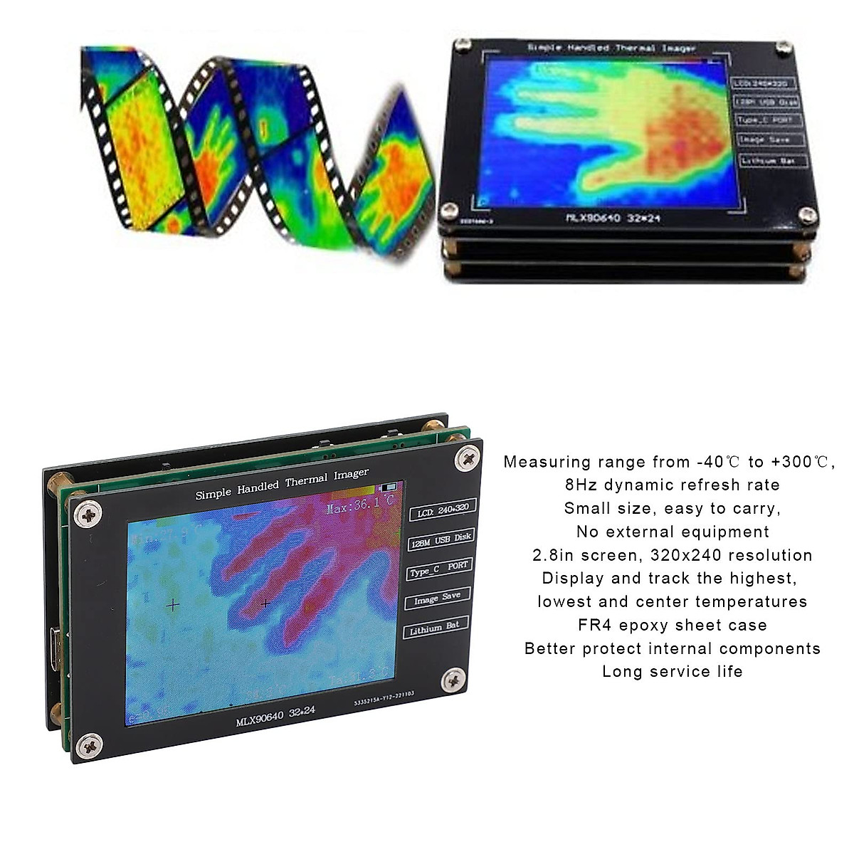 Thermal Imager Infrared Camera Digital Handheld Portable Multifunctional Thermal Imaging Camera 2.8in LCD Screen 320x240 Displays ‑40℃ to +300℃