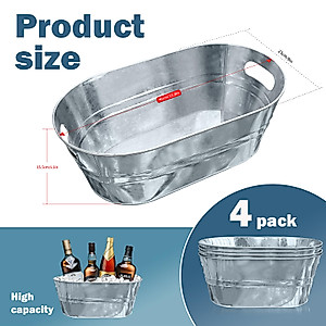 4PCS 3 Gallon Galvanized Tub with Carry Beer Drink Storage Cooler Metal Beverage Ice Tub Galvanized Ice Buckets for Party