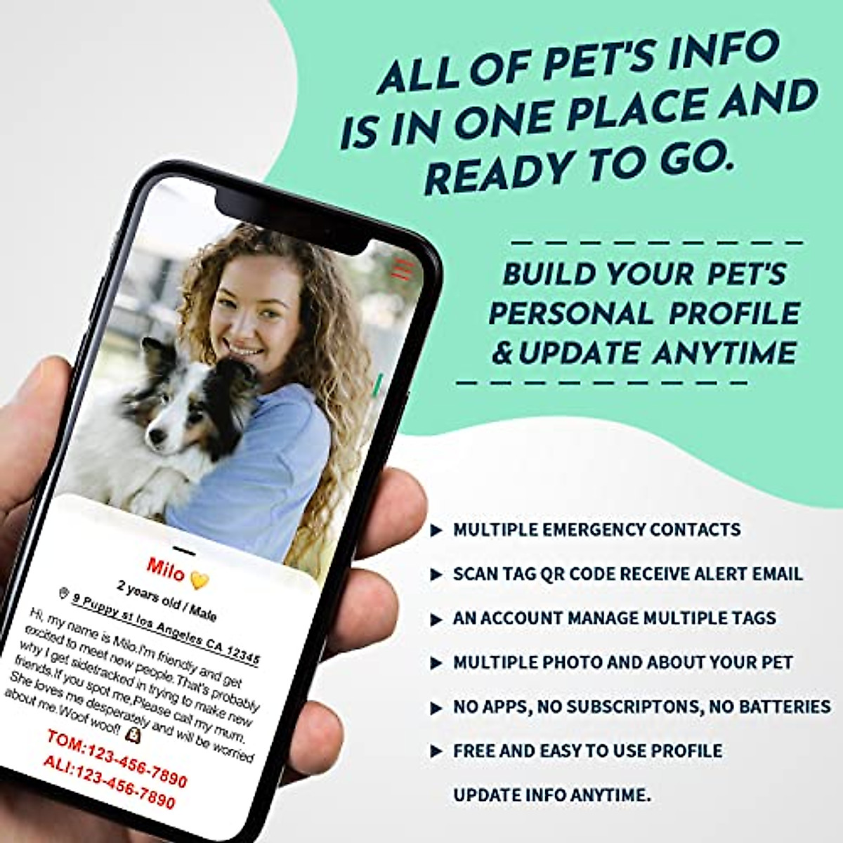 MYLUCKYTAG NFC & QR Code Smart Pet ID Tag Personalized Dog Cat Tag, Online Pet Profile, Pet Location Alert Email, Digital Pet Tag, Quiet Pet Tag, Durable Pet ID, Dog Collar Tag