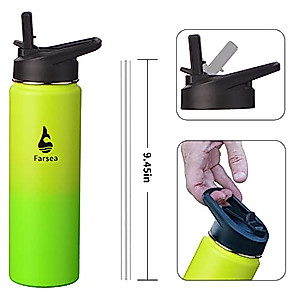 Farsea Wide Mouth Water Bottle Straw Lid, Caps with 2 Straws and 1 Brush - 40oz, 32oz, 24oz, 18oz