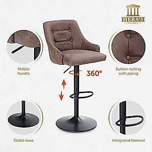 HERA'S PALACE Swivel Barstools, Counter Height Swivel Stool with Armrest and Backrest, Modern Bar Stool PU Leather Adjustable for Bar, Cafe, 300LBS Weight Capacity (Brown)