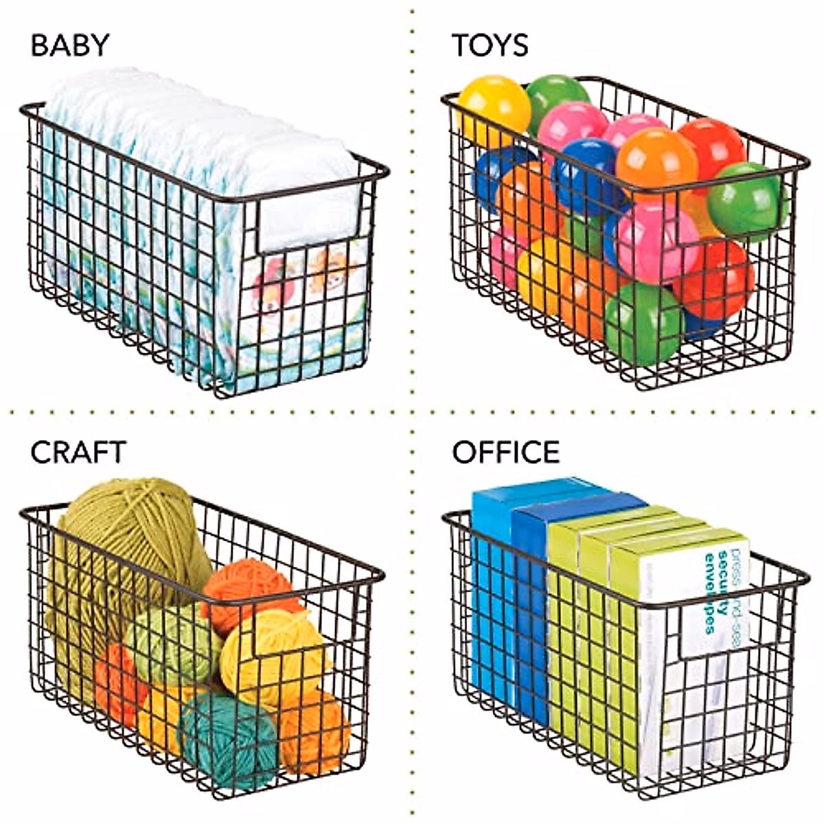 mDesign Metal Wire Food Storage Basket Organizer with Handles for Organizing Kitchen Cabinets, Pantry Shelf, Bathroom, Laundry Room, Closets, Garage - Concerto Collection - 4 Pack - Bronze