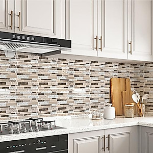 Art3d Peel and Stick Backsplash Tiles for Kitchen, 10-Sheet Stick on Wall Tiles for Kitchen Bathroom Laundry Room Back Splashes, 12 x 12 Inch, Brown Stone Design