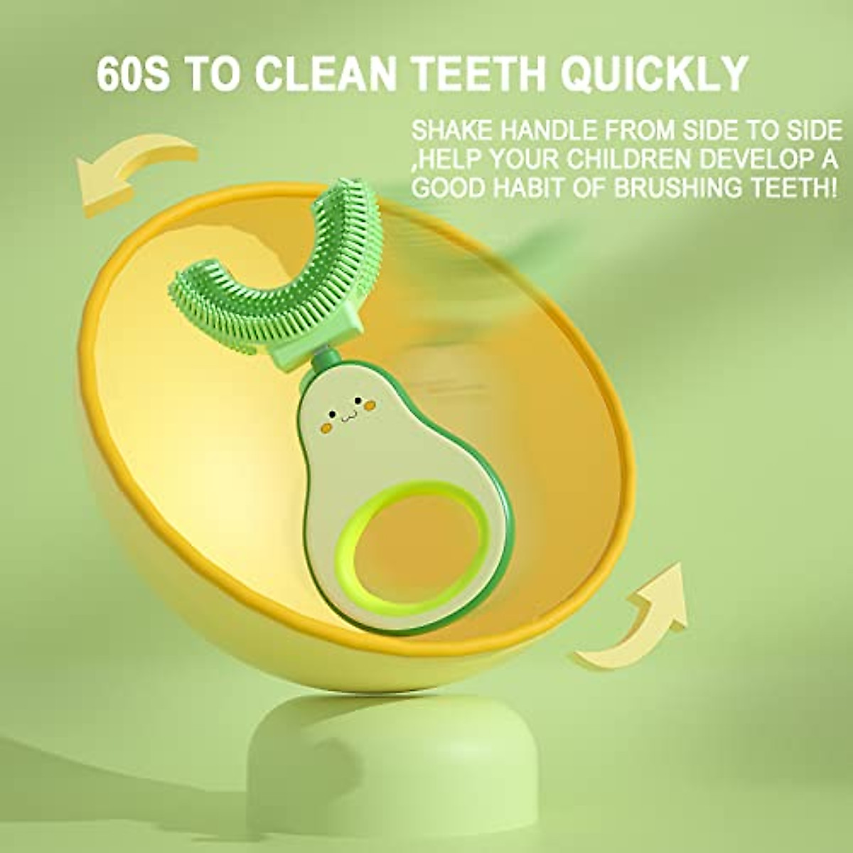 Pampoo Kids U Shaped Toothbrush Avocado Shape Silicone Manual Toothbrush for 2-7years Oral Cleaning U-Shaped Toothbrush