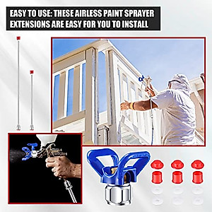 2 Airless Sprayer Gun Tip Extension and 1 Tip Guard for Paint Sprayer, Spray Gun Tip Extension Pole Rod with Red Guard, Universal Replacement Tool for Airless Painting Spray Gun, 19.69", 29.53"