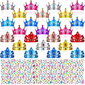 66 Pieces Foam Princess Tiaras DIY Crowns Kids Party Favors Craft Crystal Diamond Sticker Girls Making Your Own Tiara (Multicolor)