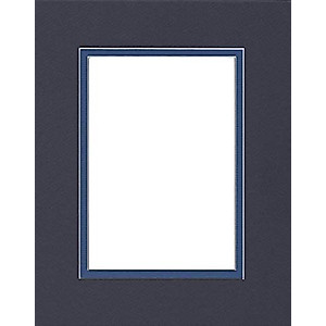Pack of (2) 16x20 Double Acid Free White Core Picture Mats Cut for 11x14 Pictures in Navy Blue and Royal Blue