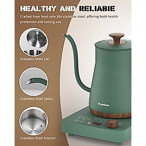 Electric Kettle, 1000W Quick Heating Gooseneck Kettles, 0.8L/27.05oz, 0.8mm Ultra-Fine Spout, Precise Water Flow Control, 304 Stainless Steel Inner, Auto Shut-Off, Boil Dry Protection, Matte Green