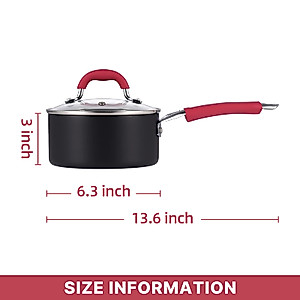 EPPMO Nonstick Saucepan with Lid, Hard-Anodized Scratch Resistant Small Sauce Pan, Dishwasher Safe, 1.6 QT Black