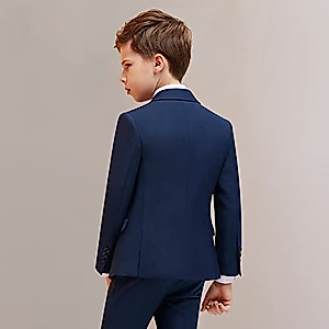 Happy Planet Boys' Suit Slim Fit 5 Piece, Adjustable Waist, Boys Formal, Dark Blue, 8