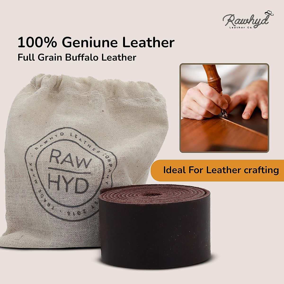 Leather Strap - Full Grain Buffalo Leather Strips for Crafts – Brown Leather Straps Ideal for Arts and Crafts, Tooling, Jewelry, DIY Home Decor, & More - Durable Tooling Leather Strip (1.5" x 60")