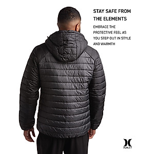 Hurley Men's Jacket - Balsam Lightweight Packable Puffer Coat - Weather Resistant Outerwear Windbreaker Coat for Men (M-XL), Size Medium, Grey Black