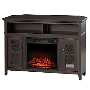 HOMCOM Electric Fireplace TV Stand for 50", Media Console Center Cabinet with 2 Shelves and 2 Cabinets with Adjustable Shelves for Corner, Dark Brown