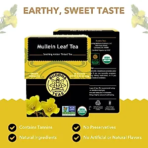 Buddha Teas Organic Mullein Leaf Tea - OU Kosher, USDA Organic, CCOF Organic, 18 Bleach-Free Tea Bags