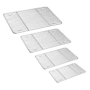 TeamFar Cooling Rack Set of 4, Roasting Baking Racks Stainless Steel for Baking Sheet Toaster Oven Pan, Healthy & Rust Free, Mirror Finish & Dishwasher Safe …