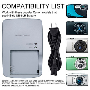 CB-2LY CB-2LYE Quick Battery Charger Compatible with Canon: for NB-6L NB-6LH Battery PowerShot D10 D20 D30 S90 S95 S120 S200 SD770 is SD980 is SD1200 is SD1300 is SD3500 is SD4000 is Elph 500 HS