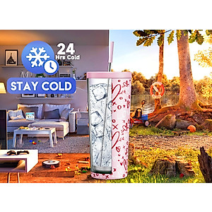 Meoky 24 oz Insulated Tumbler with Lid and Straw, Stainless Steel Vacuum Insulated Tumbler, Keeps Cold for 24 Hours, 100% Leak Proof, Fits in Car Cup Holder (Love)