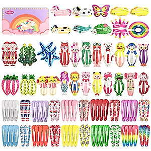 Hair Clips for Girls, Funtopia 100 Pcs Cute Snap Hair Clips Barrettes for Women Teens Girls Kids, Colorful No Slips Metal Fruit Animal Hair Clips for Birthday Party