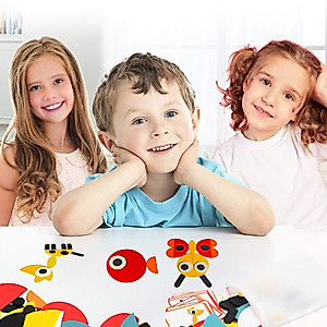 BLATOMY Wooden Pattern Blocks, Jigsaw Puzzle Montessori Toys Geometric Shapes Blocks, Tangram Montessori Toys for Kids, 29 Shape Puzzles and 20 Pattern, Early Learning Toys for 3+ Years Old