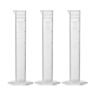 uxcell Plastic Graduated Cylinder, 50ml Measuring Cylinder, Science Test Tube Beakers, Single Metric Scale, Clear Hex Base Flask for Lab Home 3pcs