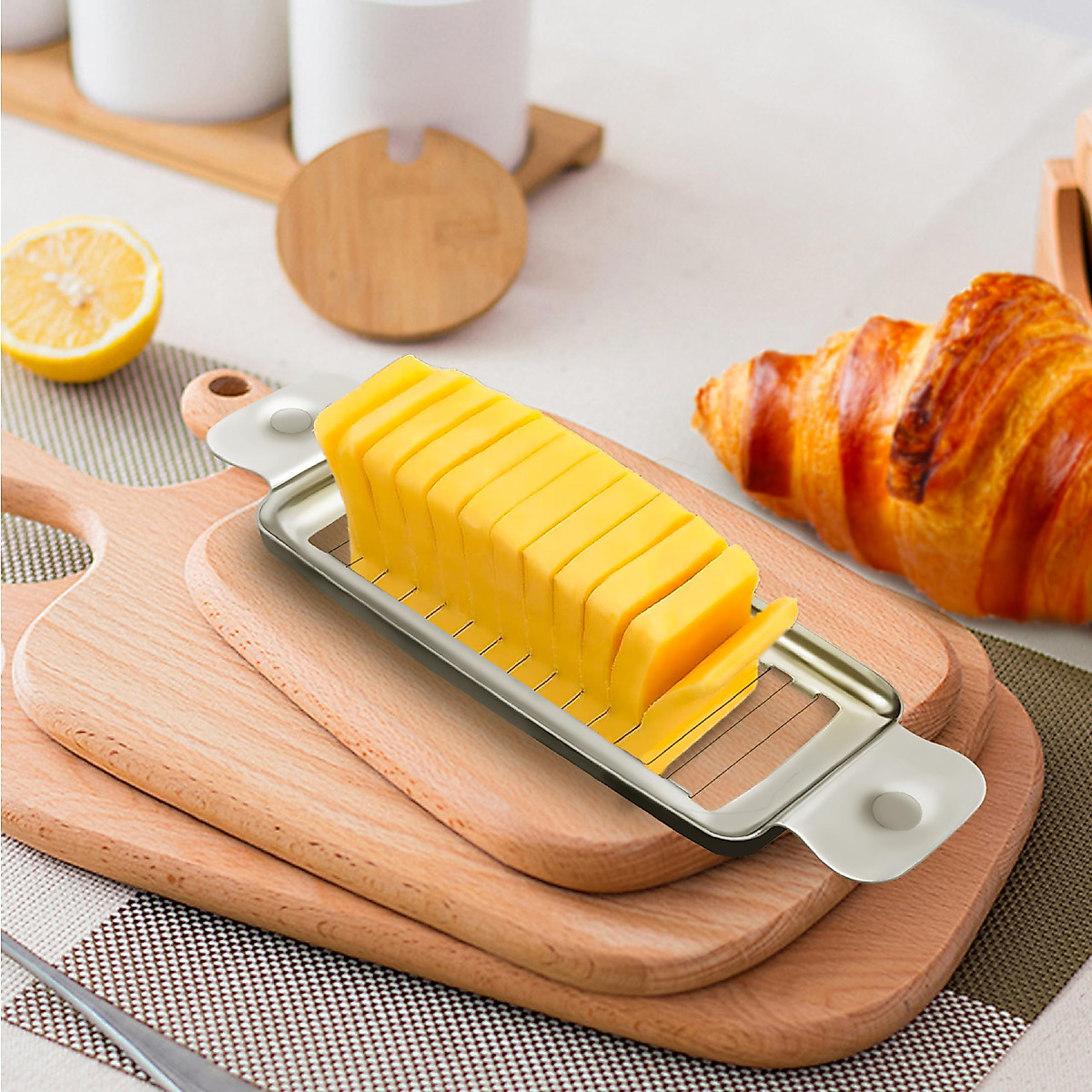Butter & Cheese Slicer, ENLOY Stainless Steel Multipurpose Cheese Slicer Food Cutter, Cheese Slicer with Ergonomic handle for block cheese, Butter Slicer Cut Into 1/4 Inch on Average, Dishwasher Safe