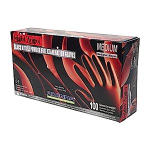 Adenna Night Angel 4 mil Nitrile Powder Free Exam Gloves (Black, Medium) Box of 100