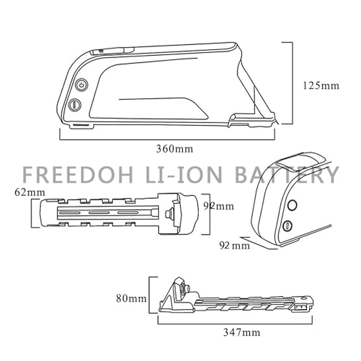 FREEDOH Ebike Battery 36V 48V 52V Lithium Ion Battery E-Bike Battery 36 Volt 48 Volt Waterproof Li-ion Battery with Charger and BMS Protection Board,36v,12AH