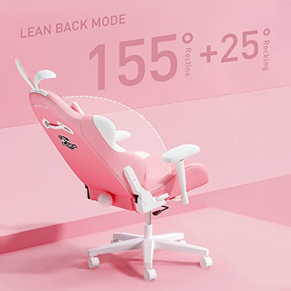 AutoFull C2 Pink Bunny Gaming Chair Cute Kawaii Gamer Chair for Girl Ergonomic Computer Gaming Chair with Lumbar Support PU Leather High Back Racing Gaming Chairs
