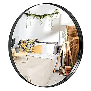 NeuType Round Mirror Circle Mirror 28 Inch Aluminum Alloy Frame Wall Mirror Large Vanity Hanging Decorative Mirrors for Entryway, Bathroom, Bedroom, Living Room (Black, Recessed)