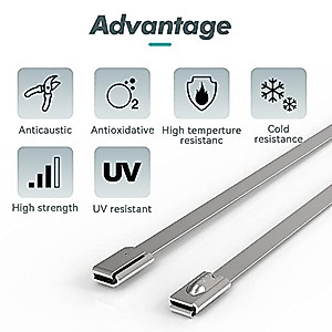 JOUGU Metal Zip Ties 11.8 inch 304 Stainless Steel Locking Cable 250LB 300mm 100pcs Heavy Duty Exhaust Wrap Multi Purpose Binding for machinery, vehicles, farms, cables, pipes,Fence