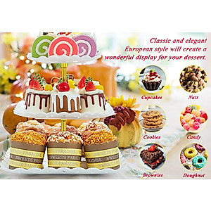 Dessert Table Display Set, 5 Pcs Cupcake Stand Set, Yuugitil White Gold Square Cupcake Tower & 14.5" Appetizer Serving Trays for Party, 3 Tier Cupcake Holder for Wedding Birthday Baby Shower