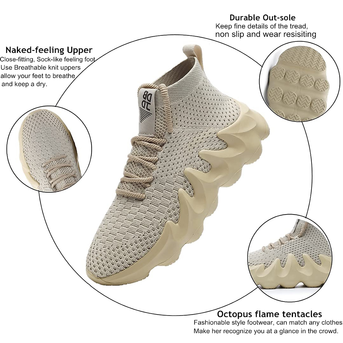 SRONGKE Men's Athletic Walking Shoes Outdoor Running Shoes Slip on Fashion Sock Sneaker (Beige,12)