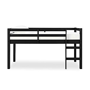 DHP Milton Twin Loft Bed with Safety Guard Rail, Black, Space Saving Junior Size, Pine Wood