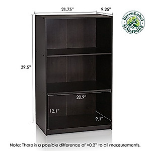 Furinno Basic 3-Tier Bookcase Storage Shelves, Espresso & Simplistic Study Table, Espresso