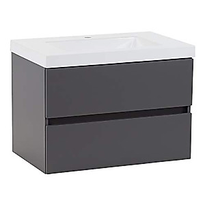 Spring Mill Cabinets Innes 30 Inch Floating Bathroom Vanity with White Single Sink Top, 2 Soft-Close Drawers, 30.5" W x 18.75" D x 22.25" H, Cement