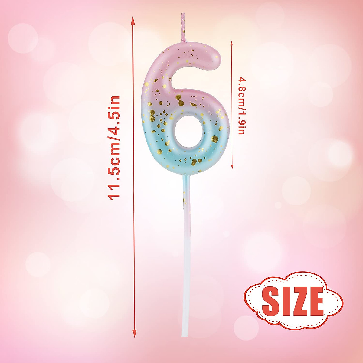 Gradient Birthday Number Letter Candle, Pink Blue Gradient Birthday Candles for Cake Numeral Letter Birthday Candles Decoration for Birthday Parties Wedding Anniversary (6)