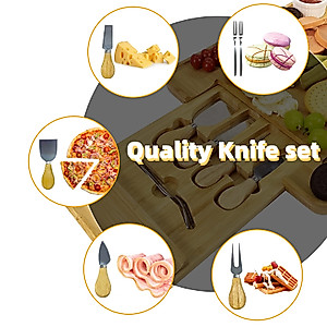 Cheese Board, Large Charcuterie Board Set, Bamboo Serving Platter, 4 Serving Knives and Utensils - Unique for Women-House Warming Gifts New Home,Wedding Gifts for Couple