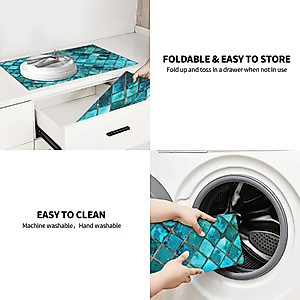 Teery-YY Dish Drying Mat Turquoise Blue Pattern Microfiber Absorbent Reversible Kitchenware Mat for Kitchen Counter Decor - Large 18 x 24 Inch