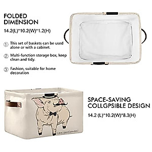 Kcldeci Cute Pig Piglet Farm Animal Baskets Storage Bins Fabric Storage Baskets Cloth Baskets Empty Gift Baskets with Rope Handles Decorative Baskets for Organizing
