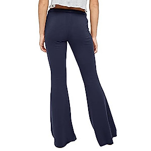 Aurgelmir Womens Fleece Lined Flare Yoga Pants Winter Warm Workout Cotton Thermal Bootcut Leggings Navy Blue